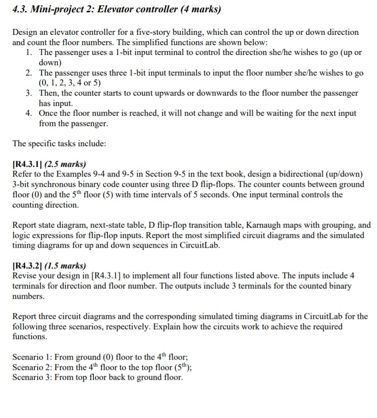 4.3. Mini-project 2: Elevator controller (4 marks) | Chegg.com