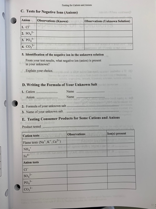 Solved Name Team C. Tes REPORT SHEET Anion 1.СГ Testing for | Chegg.com