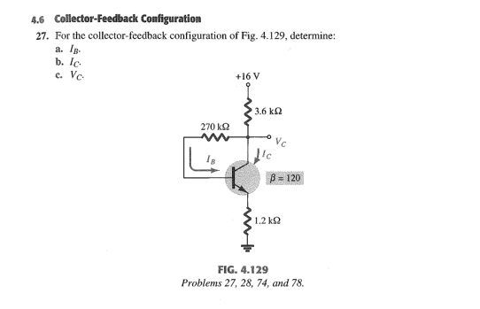 Solved 4.6 Collector-Feedback Configuration 27. For the | Chegg.com