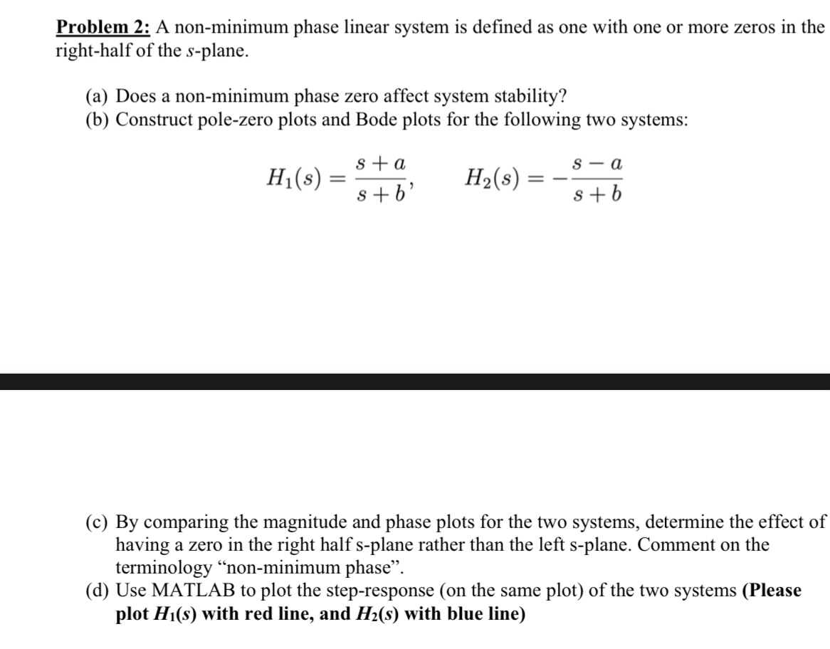 Solved Problem 2: A non-minimum phase linear system is | Chegg.com