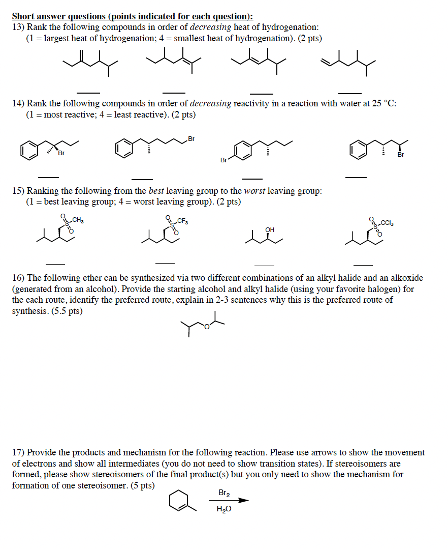 Solved Short answer questions (points indicated for each | Chegg.com