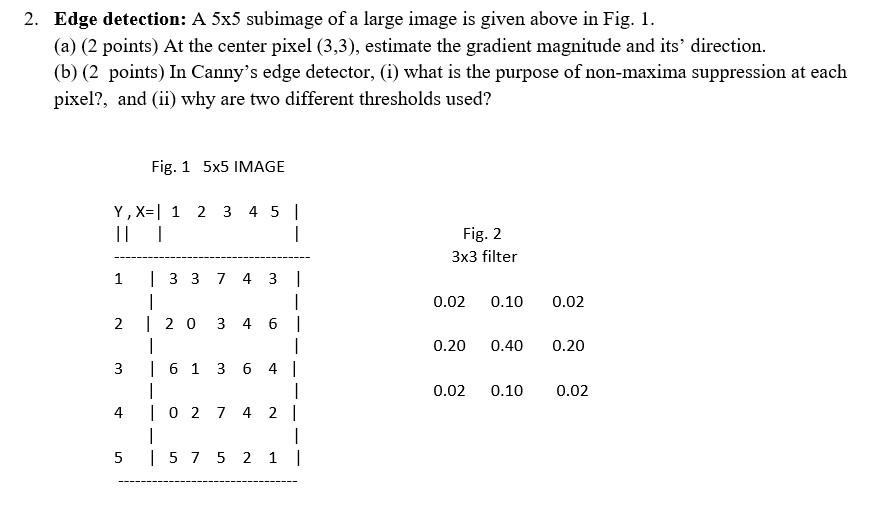 Solved 2. Edge detection: A 5×5 subimage of a large image is | Chegg.com