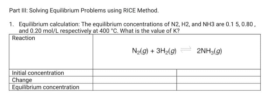 Solved Part III: Solving Equilibrium Problems using RICE | Chegg.com