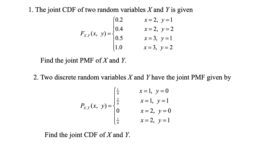 Solved 1 The Joint Cdf Of Two Random Variables X And Y Is 