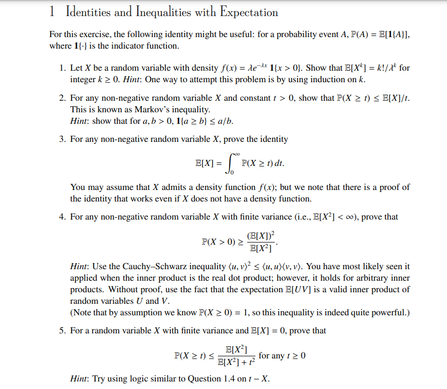 Solved 1 ﻿Identities and Inequalities with ExpectationFor | Chegg.com