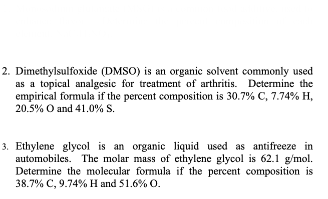 Solved 2. Dimethylsulfoxide (DMSO) is an organic solvent | Chegg.com
