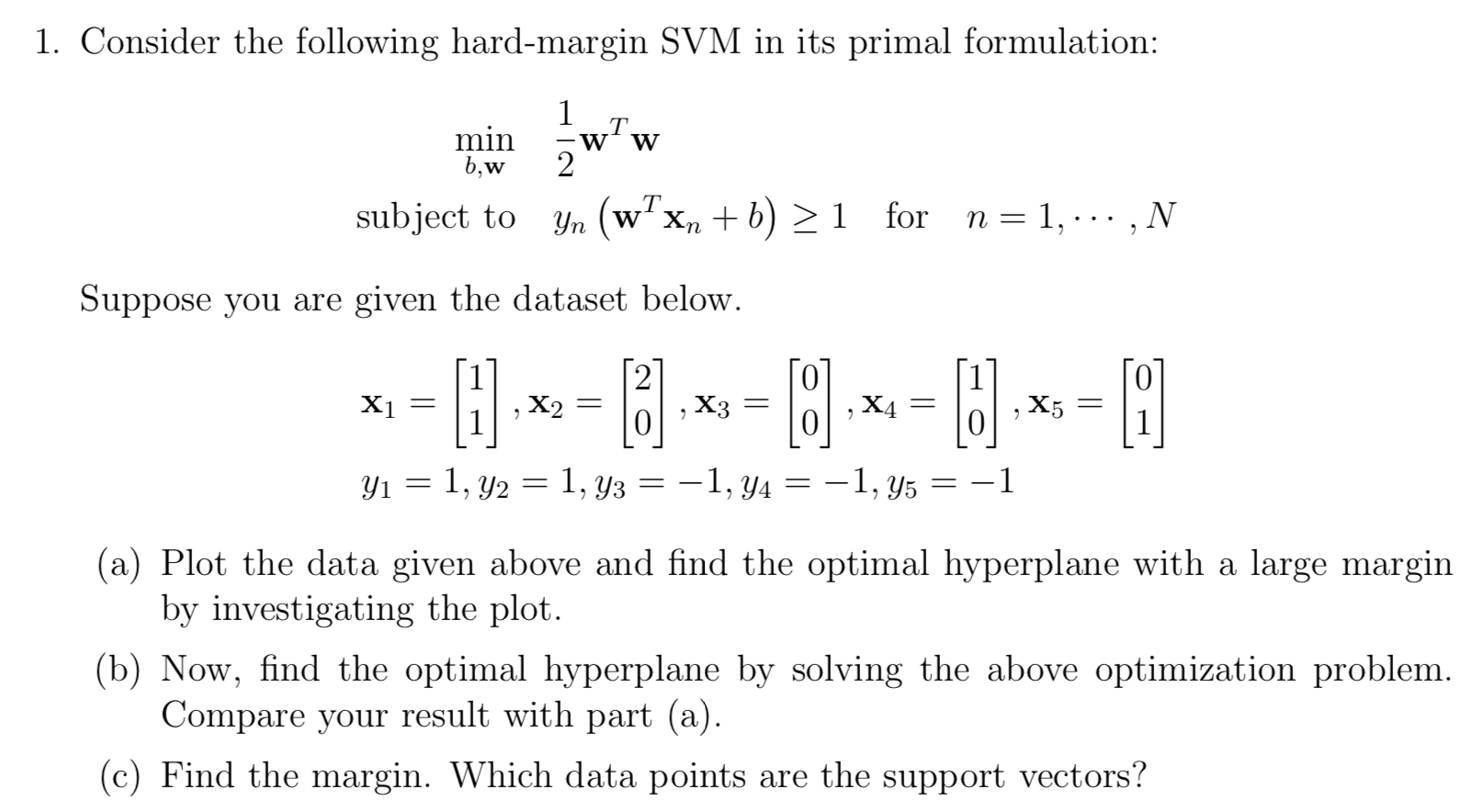 Solved Consider The Following Hard Margin Svm In ﻿its Primal