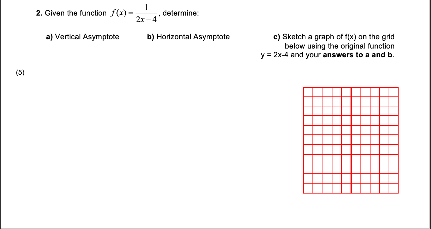 Solved 2. Given the function f(x)=2x−41, determine: a) | Chegg.com