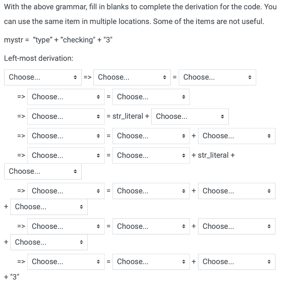 Solved With the above grammar, fill in blanks to complete | Chegg.com
