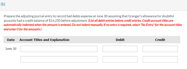 Solved Prepare the adjusting journal entry to record bad | Chegg.com