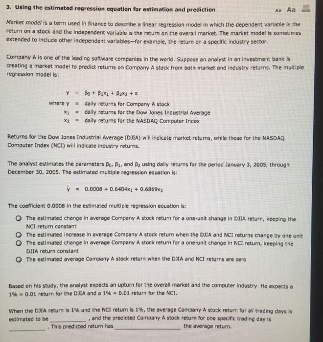 Solved 3. Using the estimated regression equation for | Chegg.com