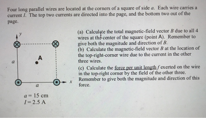 Solved Four long parallel wires are located at the corners | Chegg.com