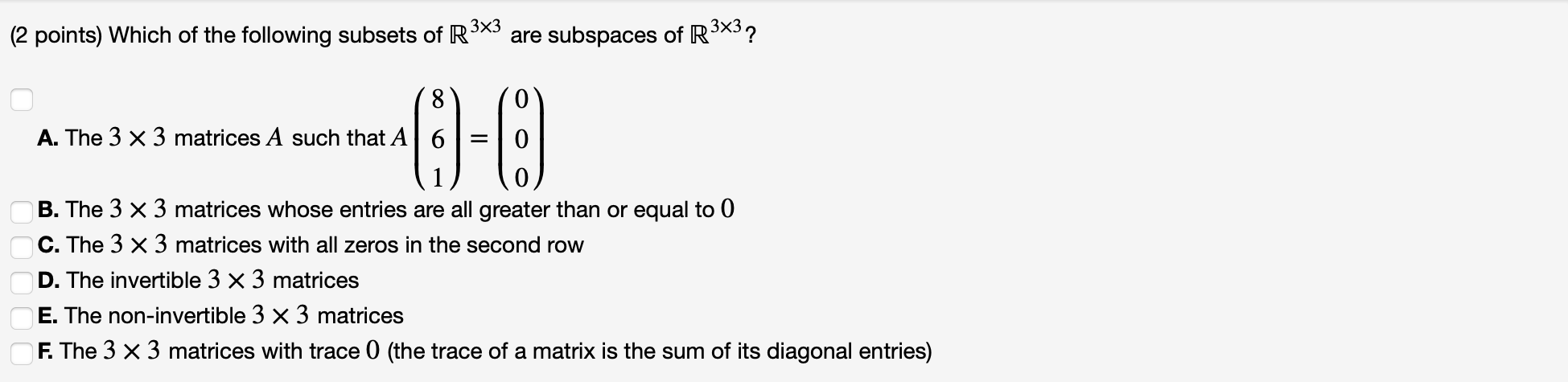 Solved ( 2 points) Which of the following subsets of | Chegg.com