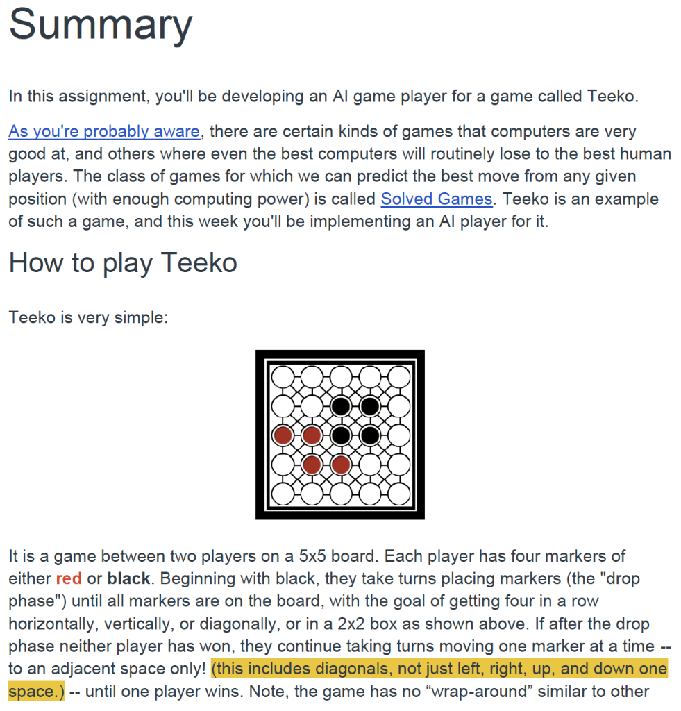 Solved In this assignment, you'll be developing an Al game | Chegg.com