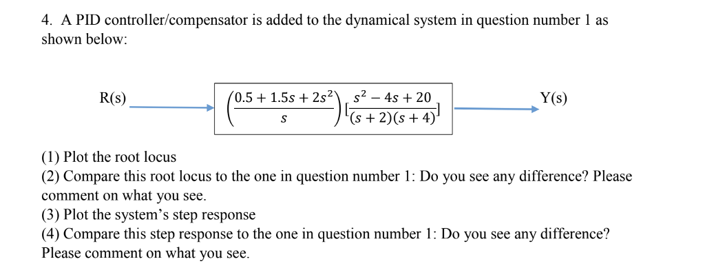 Solved 4. A PID controller/compensator is added to the | Chegg.com