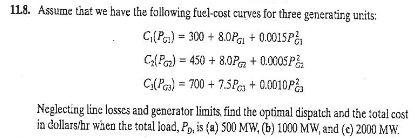 Solved This calculation: optimum dispatch and total cost in | Chegg.com