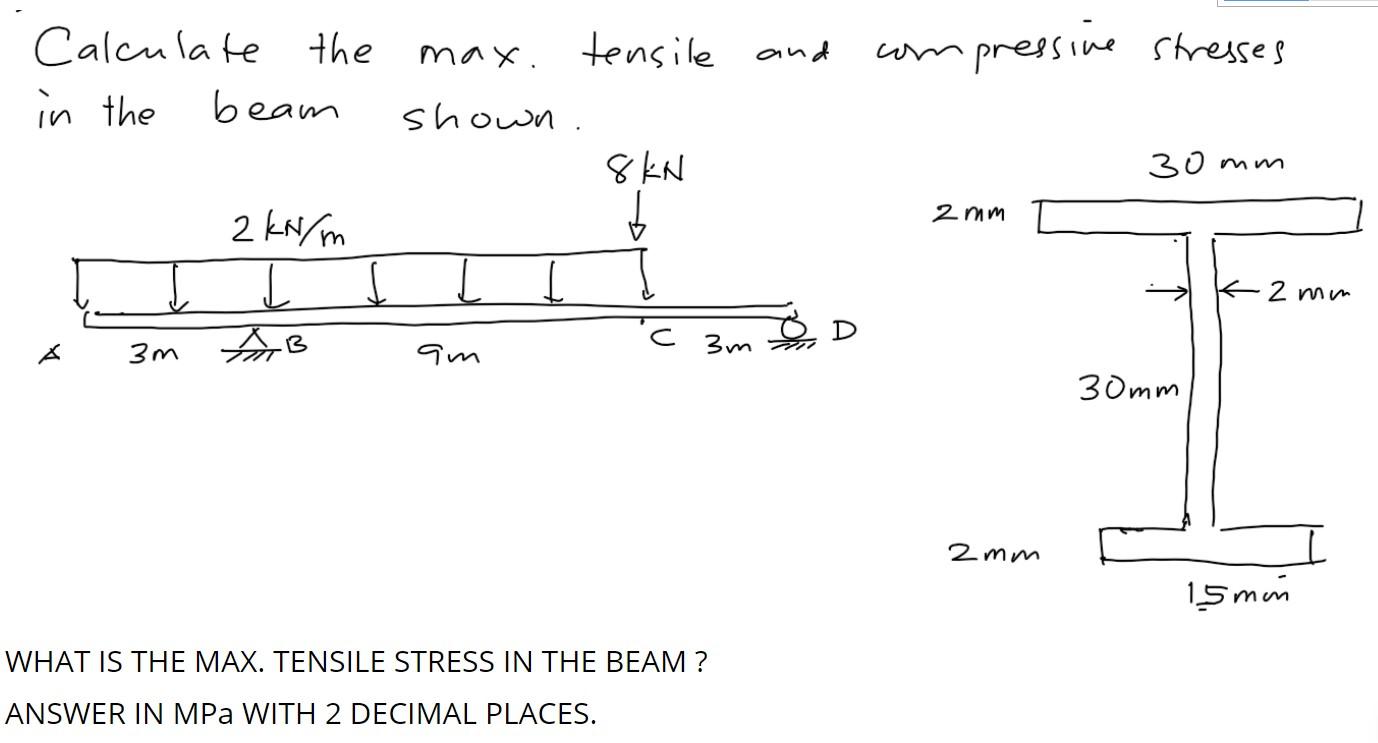 Solved compressive stresses Calculate the max. max. tensile | Chegg.com