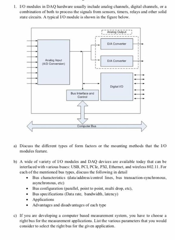 1. I/O modules in DAQ hardware usually include analog | Chegg.com