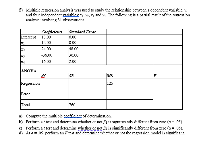 Solved 2) Multiple regression analysis was used to study the | Chegg.com