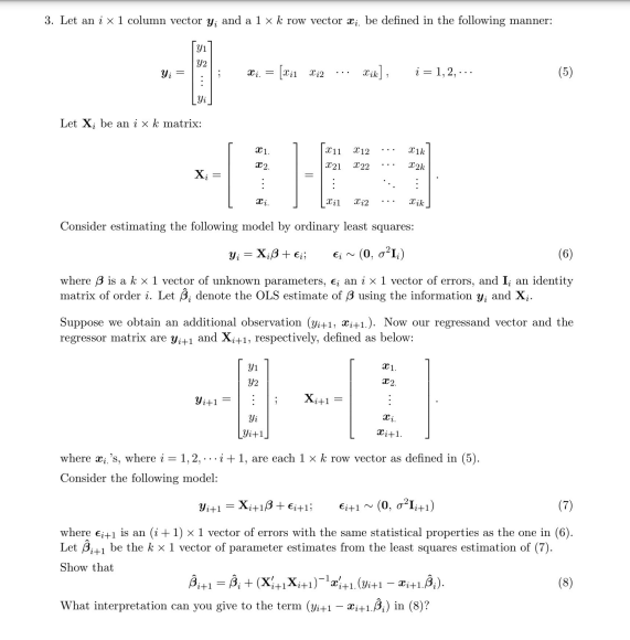 Solved 3. Let an i x 1 column vector y; and a 1 x k row | Chegg.com