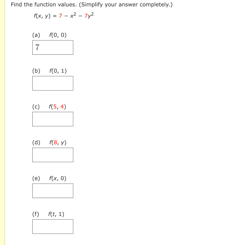 Solved Find the function values. (Simplify your answer | Chegg.com