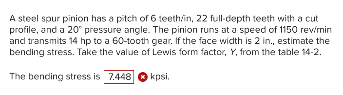 Solved A steel spur pinion has a pitch of 6 teeth/in, 22 | Chegg.com