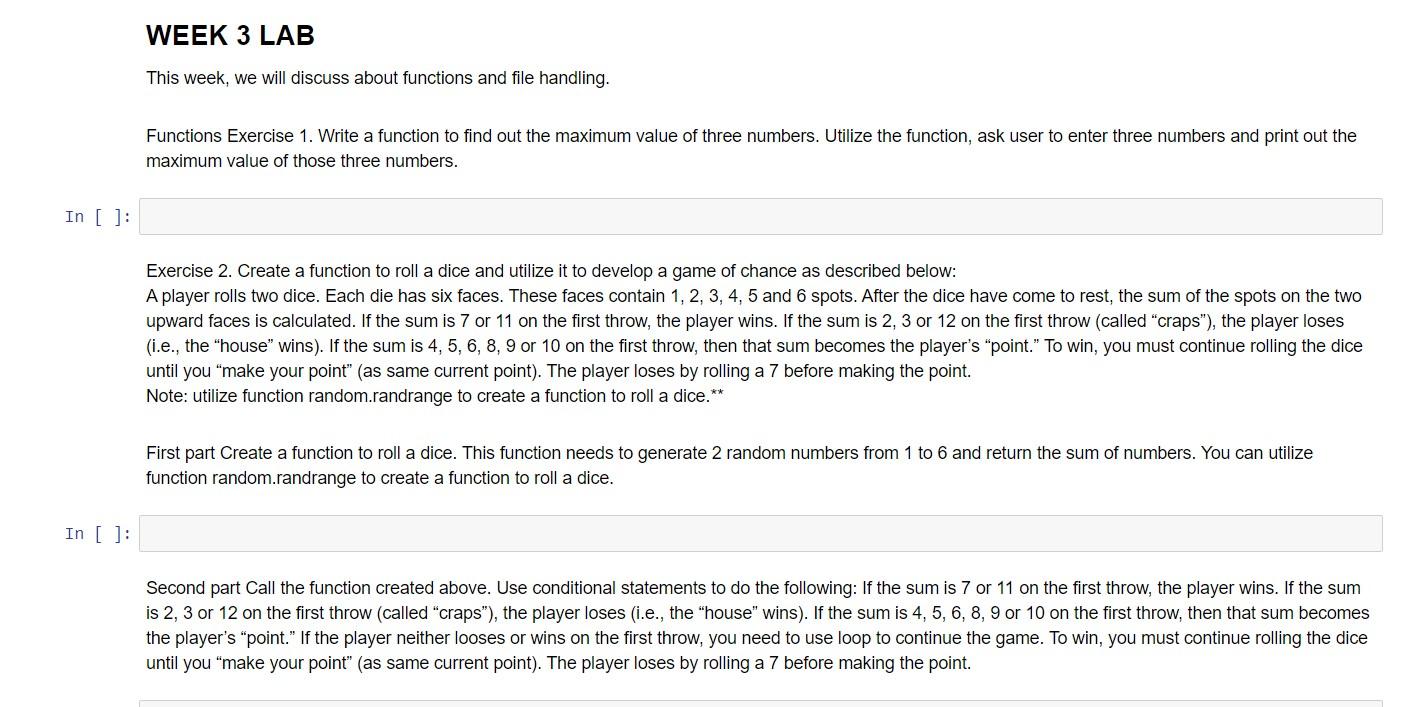 Solved WEEK 3 LAB This week, we will discuss about functions | Chegg.com