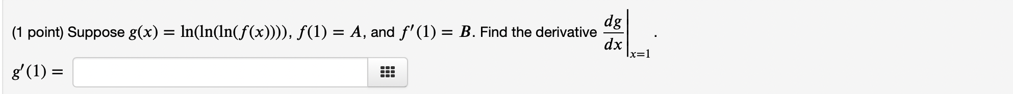Solved (1 point) Suppose f(x)=ex3+5x+7. Find the derivative | Chegg.com