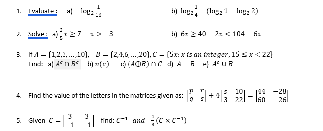 Solved 1 1. Evaluate : a) log216 b) log2 - (log2 1 - log22) | Chegg.com