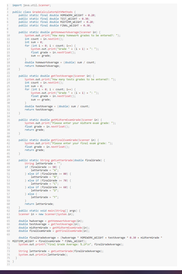Solved 5.19 Programming Lab 2: Grade Calculator With Methods | Chegg.com