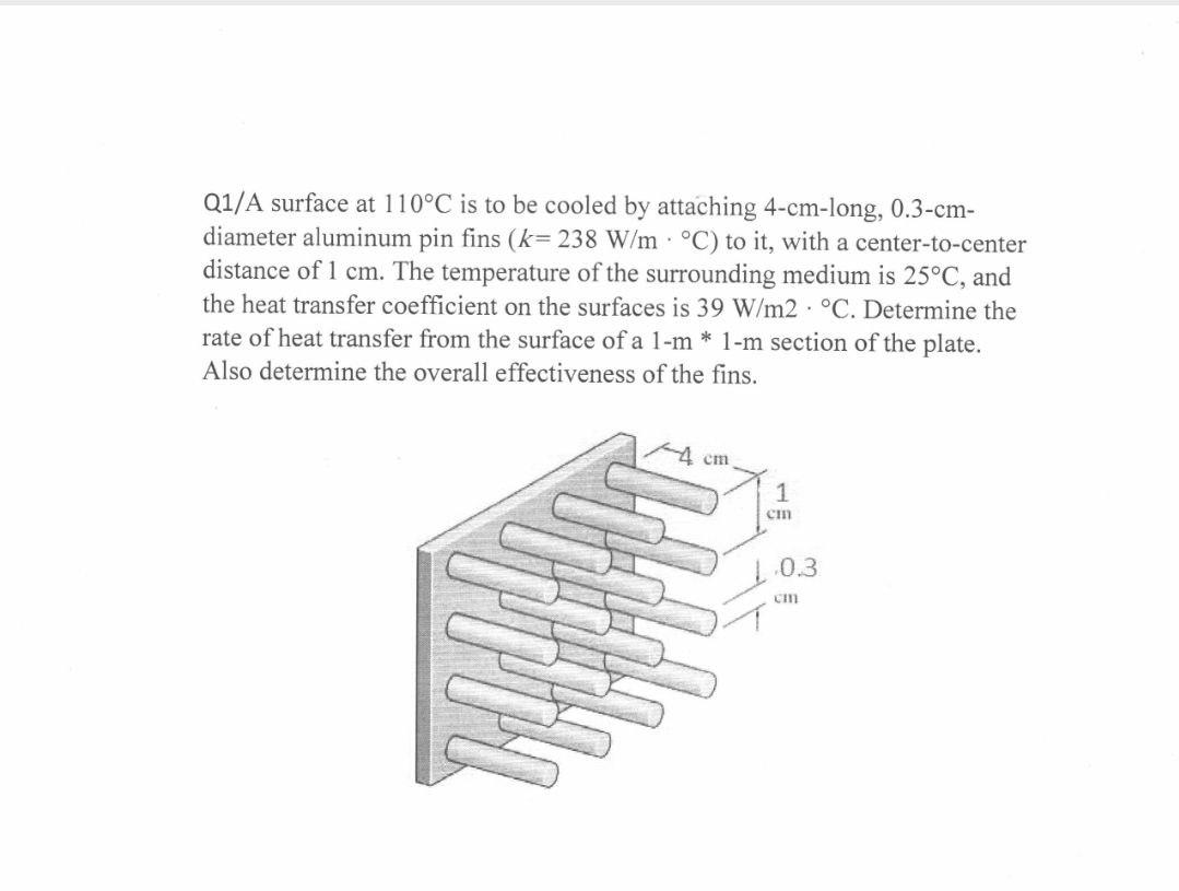 Solved Q1/A surface at 110°C is to be cooled by attaching | Chegg.com