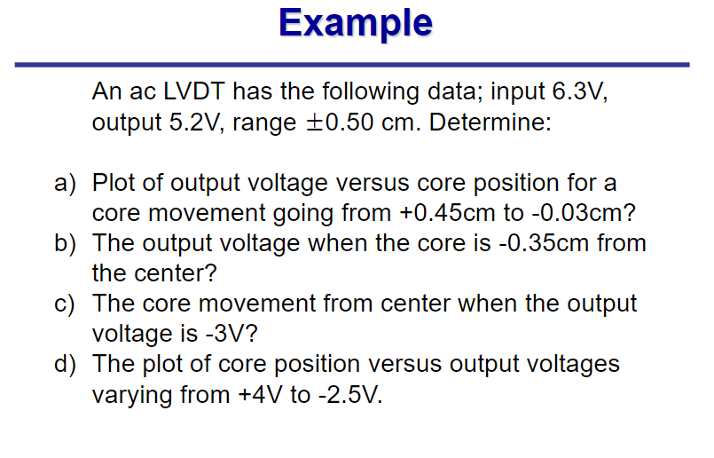 Solved Example An ac LVDT has the following data; input | Chegg.com