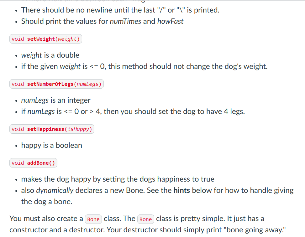 Solved Write a class called in C++. Dogs have attributes | Chegg.com