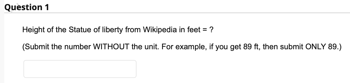 Solved Height of the Statue of liberty from Wikipedia in | Chegg.com