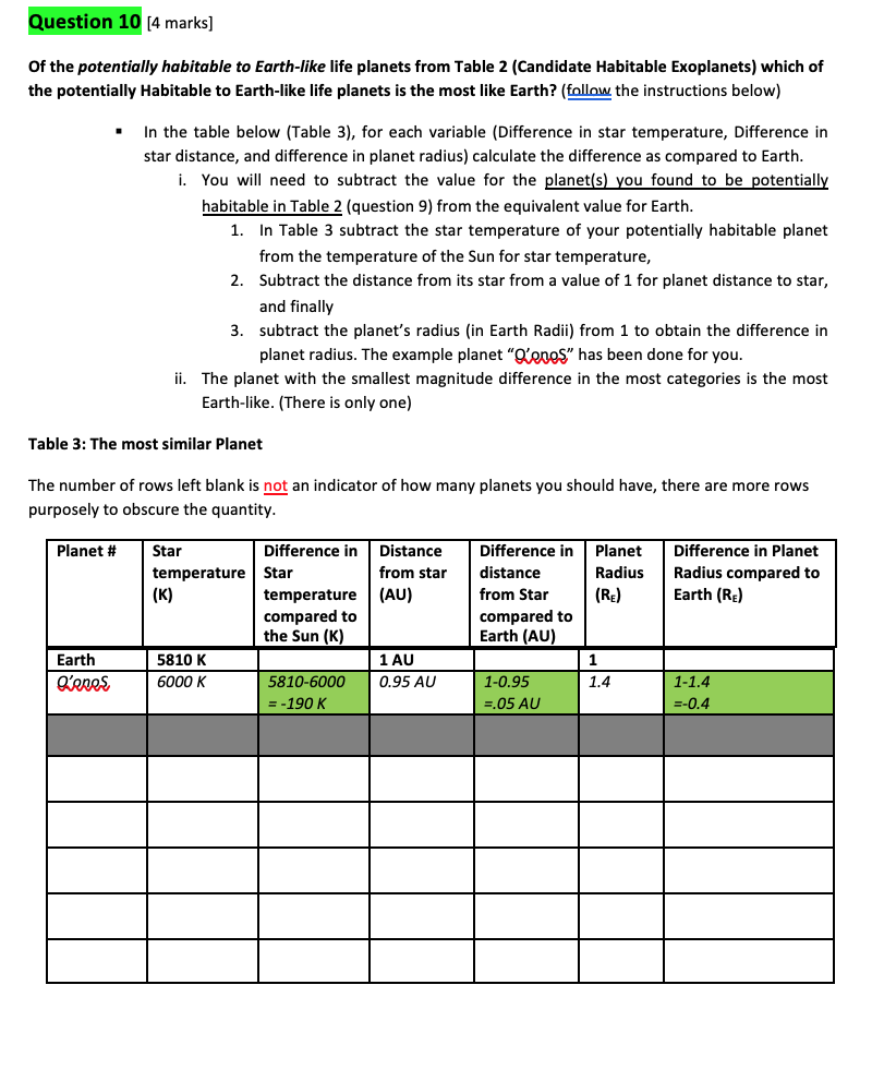 Solved Table 2: Candidate Habitable Exoplanets (fill in yes | Chegg.com