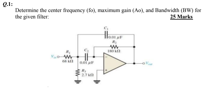 Solved Q.1: Determine the center frequency (fo), maximum | Chegg.com