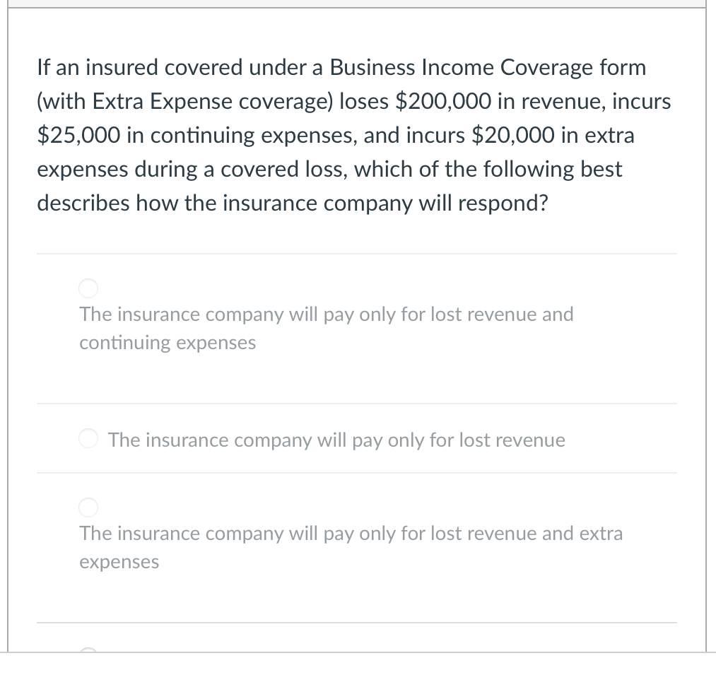 If an insured covered under a Business Income | Chegg.com