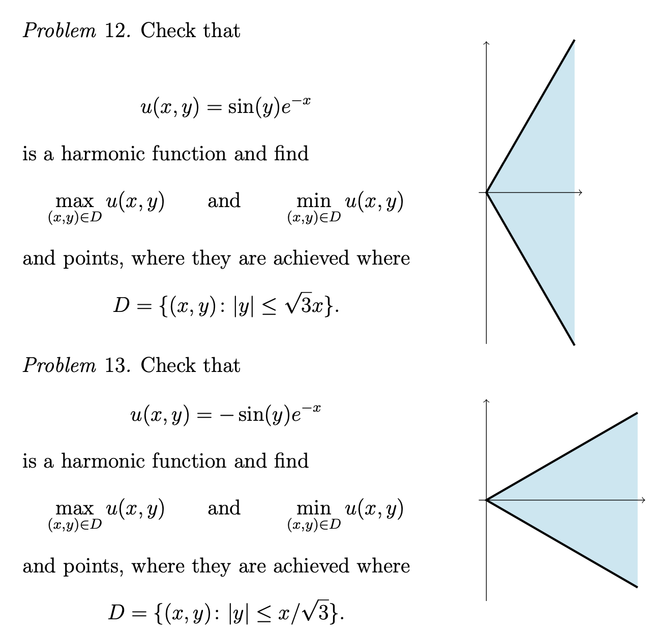 Solved Problem 12. Check that u(x,y)=sin(y)e−x is a harmonic | Chegg.com