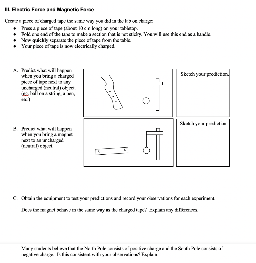 Solved III. Electric Force and Magnetic Force . Create a | Chegg.com