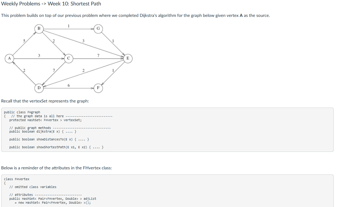 Solved Weekly Problems -> Week 10: Shortest Path This | Chegg.com
