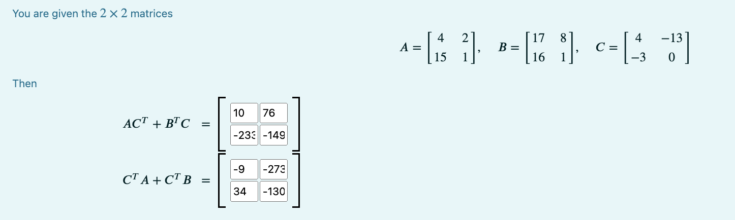 Solved You are given the 2×2 matrices | Chegg.com