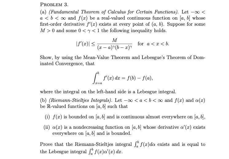 PROBLEM 3. (a) (Fundamental Theorem of Calculus for | Chegg.com