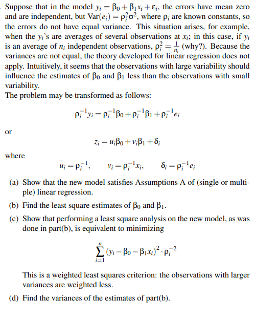 Suppose that in the model yi=β0+β1xi+εi, the errors | Chegg.com