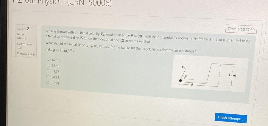 Solved A ball is thrown with the initial velocity V0. making | Chegg.com