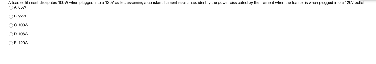 Solved A toaster filament dissipates 100W when plugged into | Chegg.com
