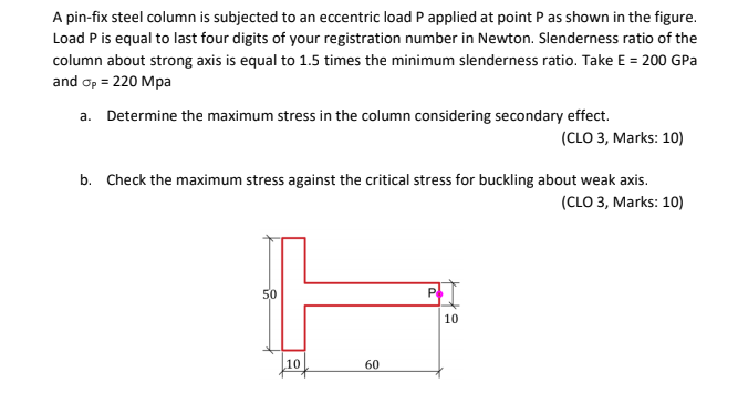 Solved A pin-fix steel column is subjected to an eccentric | Chegg.com