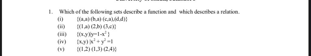 Solved 1. Which of the following sets describe a function | Chegg.com