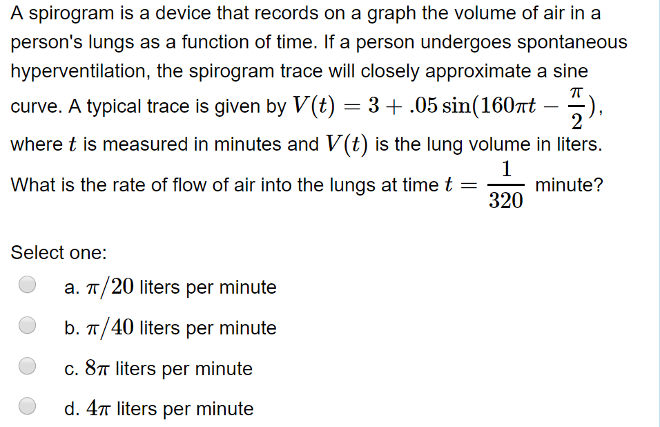 Solved A spirogram is a device that records on a graph the | Chegg.com