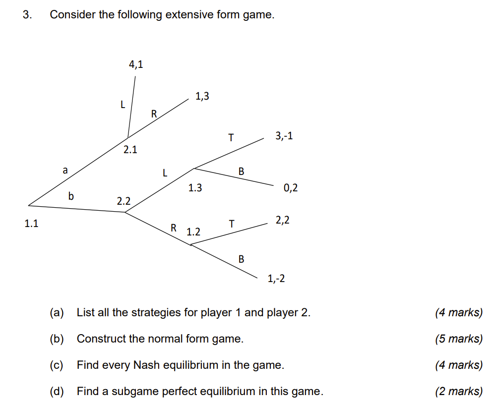 Solved 3 Consider The Following Extensive Form Game 4 1 Chegg