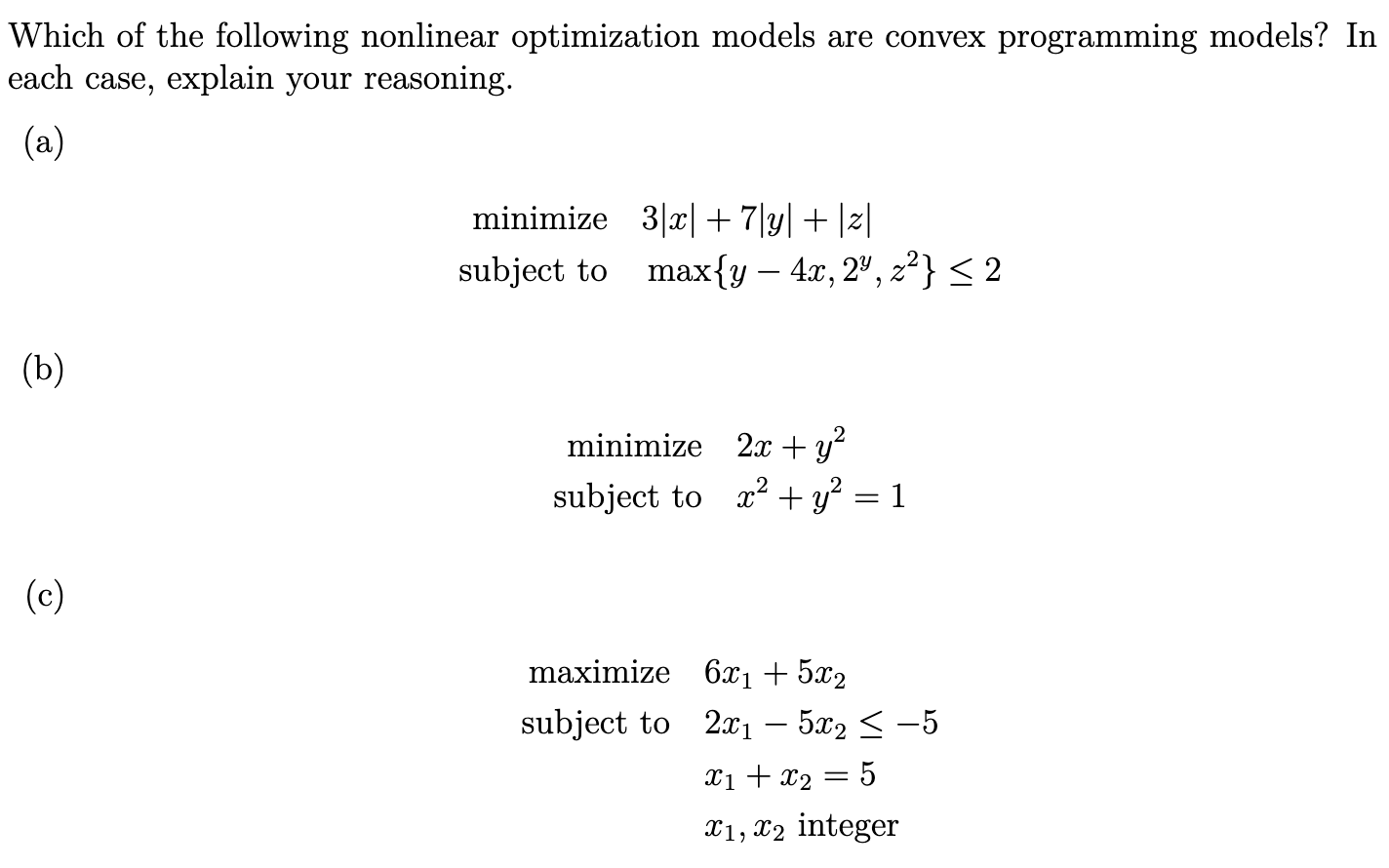 Solved Which of the following nonlinear optimization models | Chegg.com